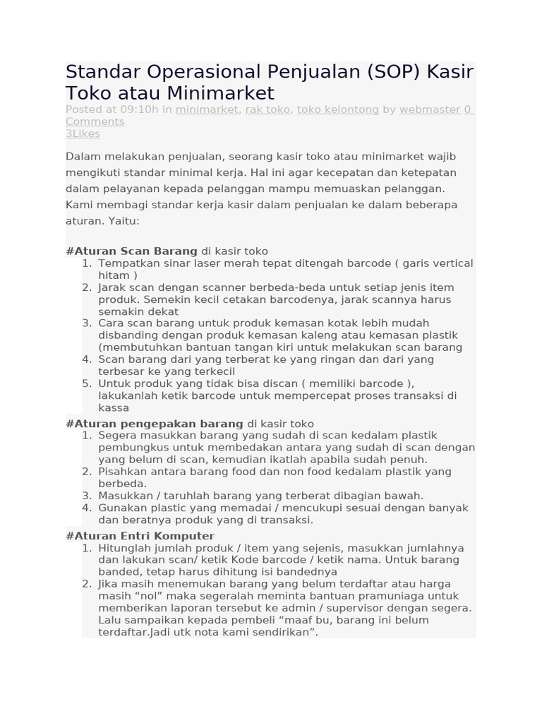 Sop Minimarket | PDF