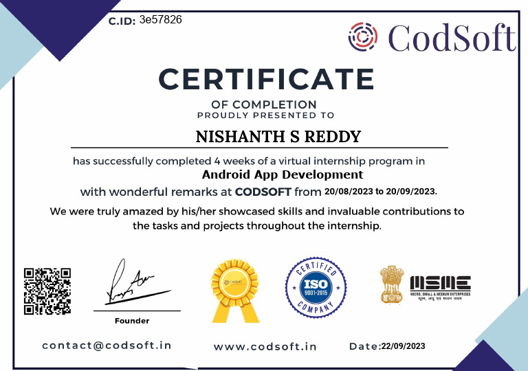 NISHANTH S REDDY Codsoft Completion Certificate | PDF NISHANTH S REDDY Codsoft Completion Certificate | PDF