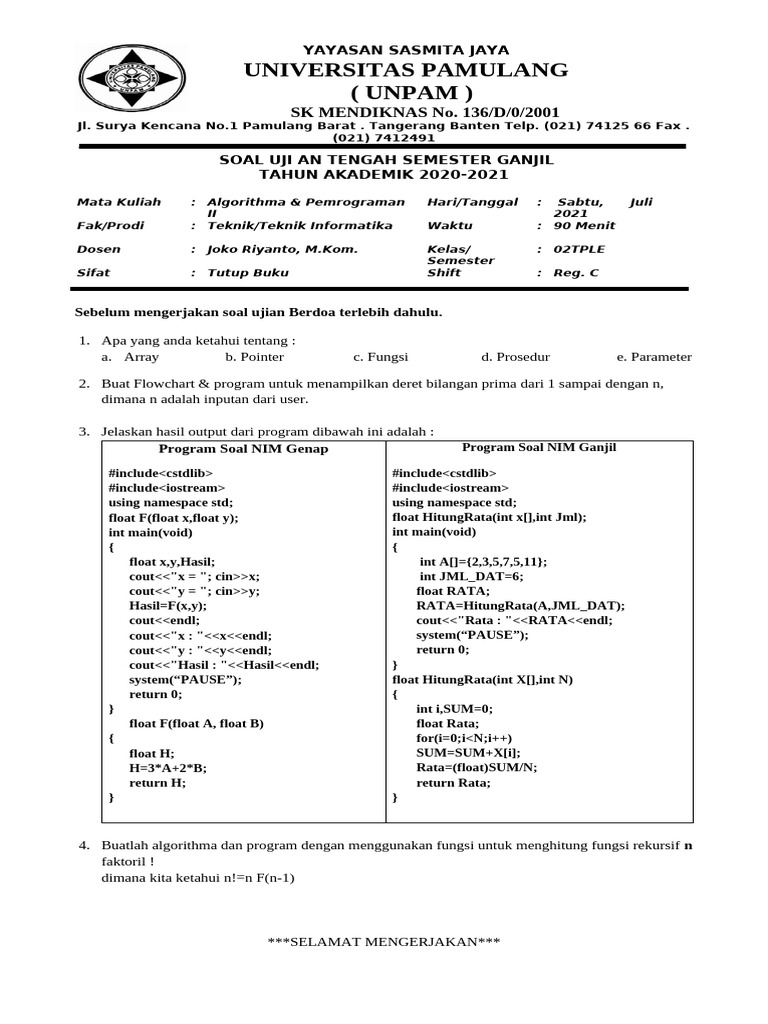 SOAL UTS ALGO 2 E-Learning | PDF