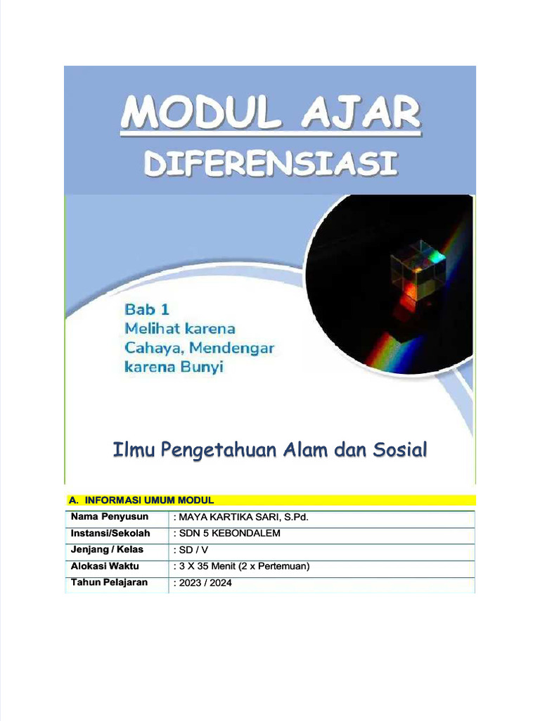 PDF Modul Ajar Diferensiasi Ipas Kls 5 Topik A Sifat Cahaya Compress | PDF