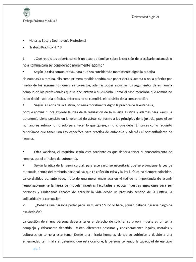 Etica y Deontologia - TP3-100% | PDF