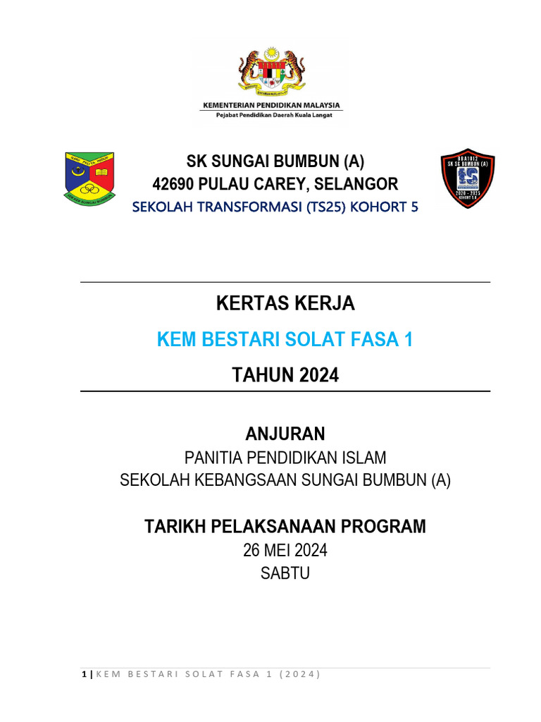 Kertas Kerja Kem Bestari Solat 2024 Fasa 1 | PDF