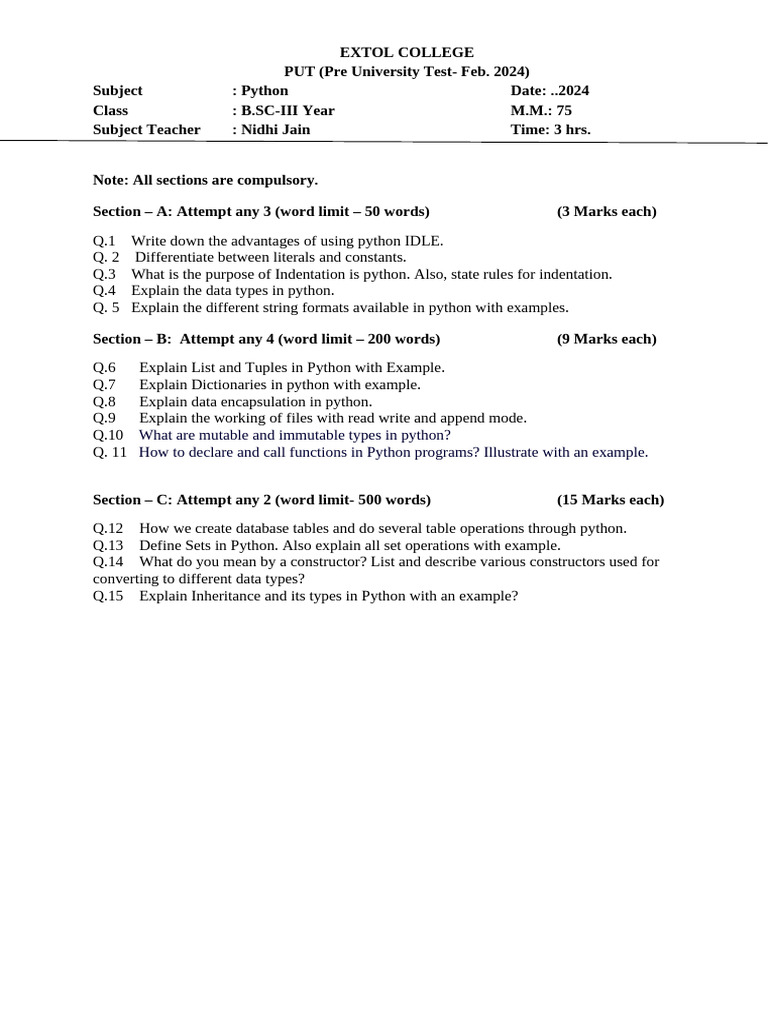 BSC III Python | PDF