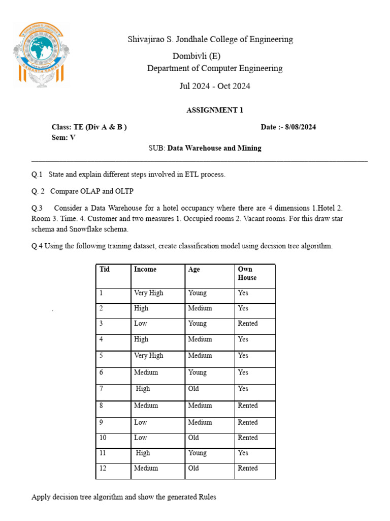 DWM - Assignment 1 - July 2024 | PDF