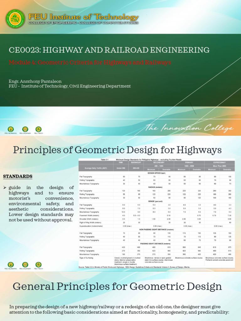Ce0023: Highway and Railroad Engineering: Module 4: Geometric Criteria ...