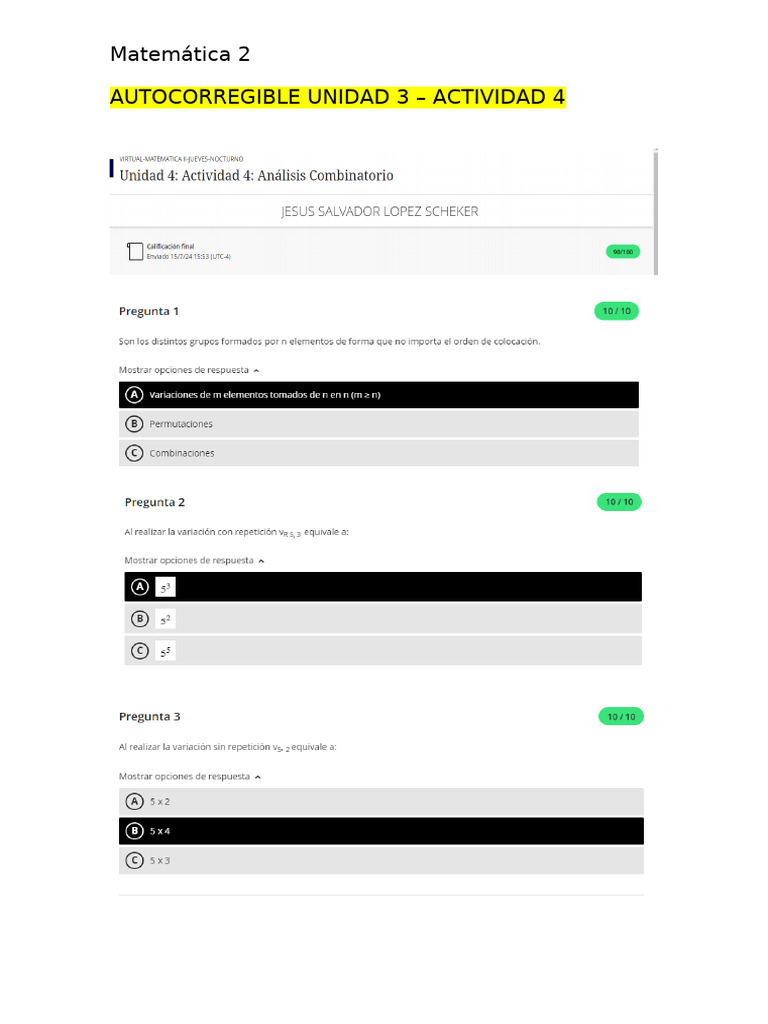 Autocorregible Unidad 4.4 | PDF