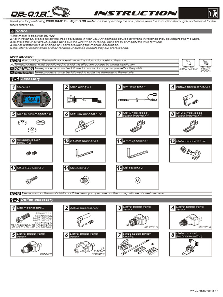 Koso DB-01R+ Installation Manual | PDF | Manufactured Goods | Vehicles