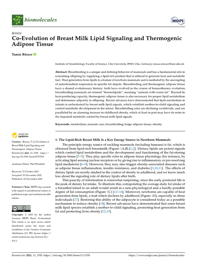 Co-Evolution of Breast Milk Lipid Signaling and Thermogenic Adipose ...