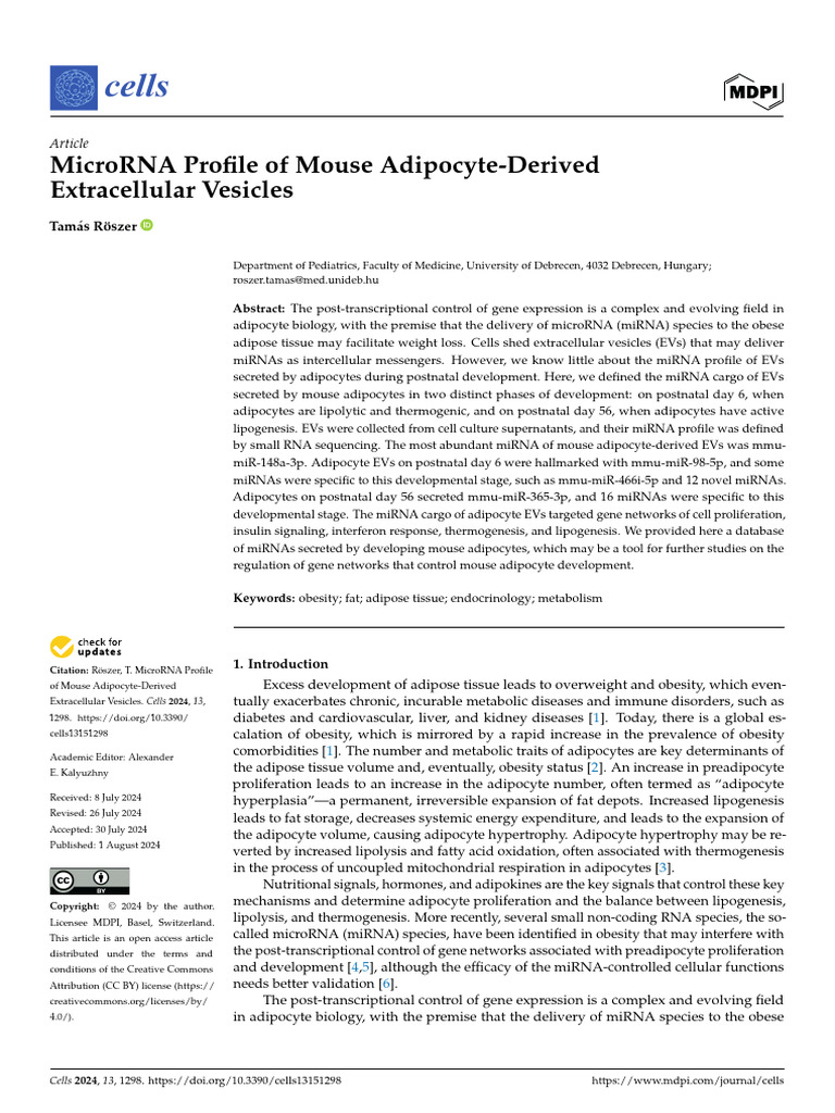 MicroRNA Profile of Mouse Adipocyte-Derived Extracellular Vesicles ...