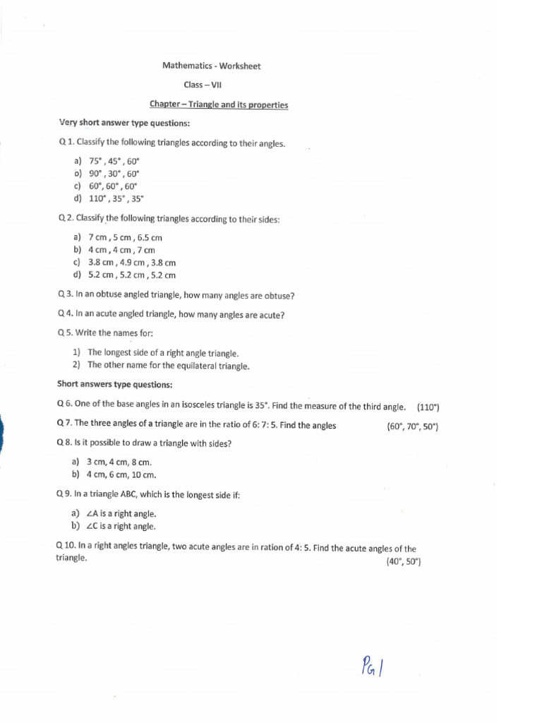 Class 7 Triangle And Its Properties 1 PDF