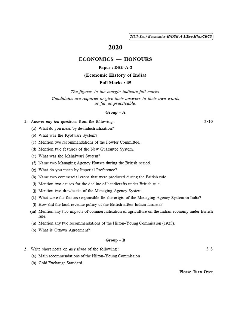 CU-2020 B.A. B.sc. (Honours) Economics Semester-V Paper-DSE-A-2 QP | PDF