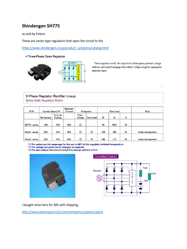 Shindengen SH775 A Series Regulator Which Protects The Stator | PDF Shindengen SH775 A Series Regulator Which Protects The Stator | PDF