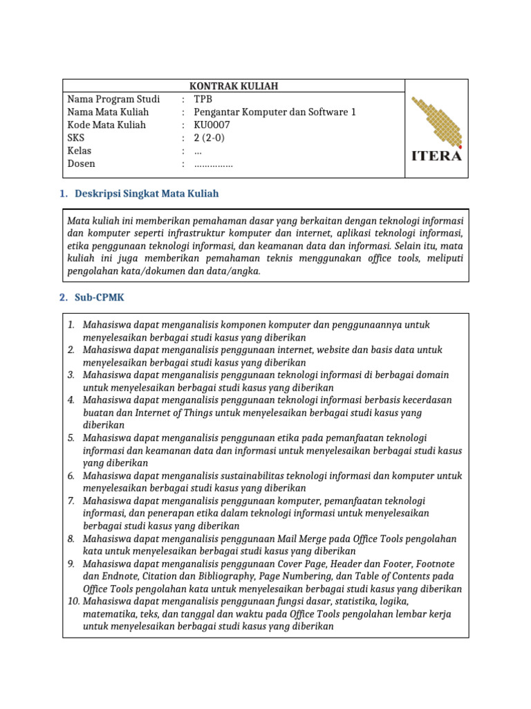 2 - Format Kontrak Kuliah PKS 1 TPB XX | PDF