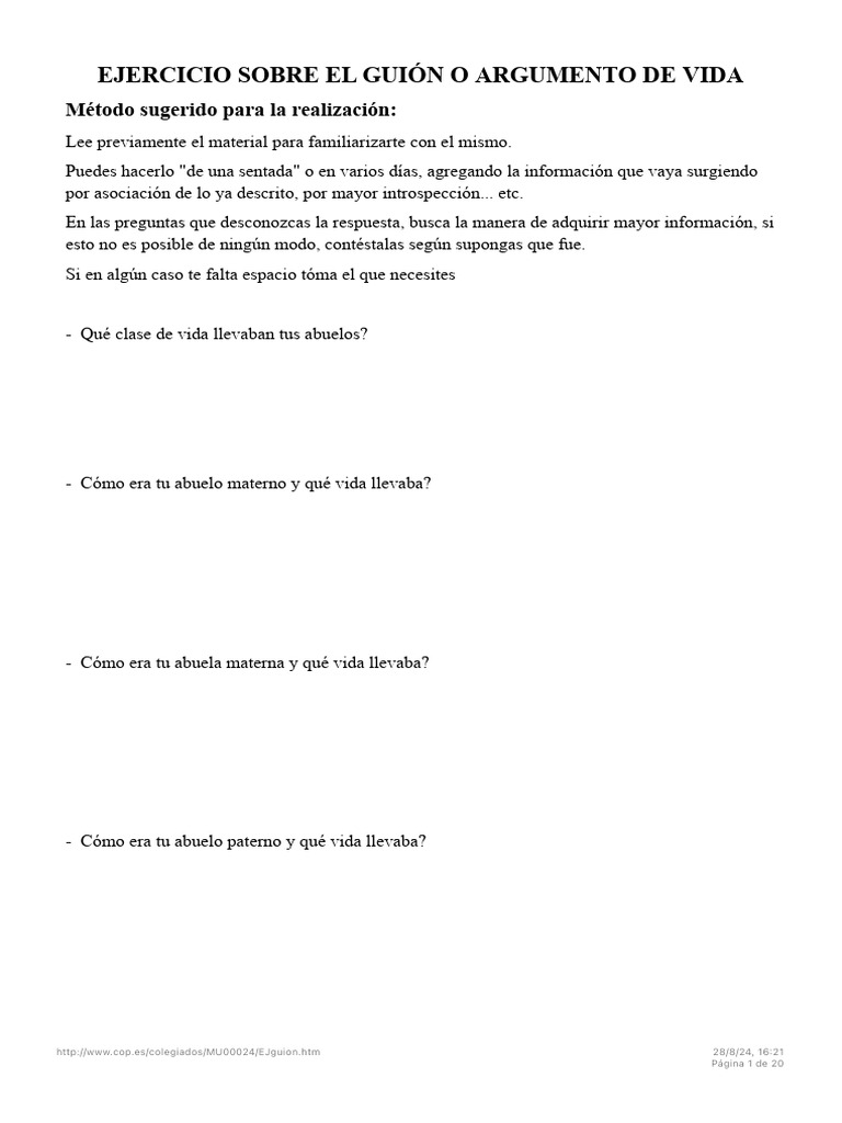 Ejercicio Sobre El Guión o Argumento de Vida | PDF