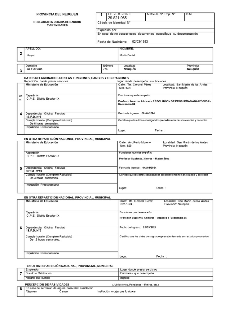 Declaración Jurada Ifd 3 Analisis Ii | PDF