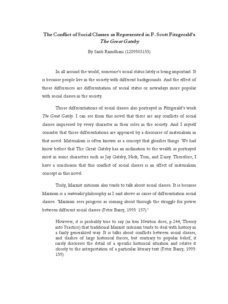 Analysis Od Social Class in Fitzgerald's The Great Gatsby | PDF | The ...