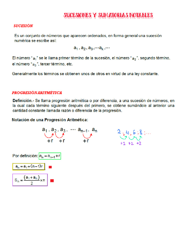 Sucesiones y Sumatorias Notables Teoria | PDF