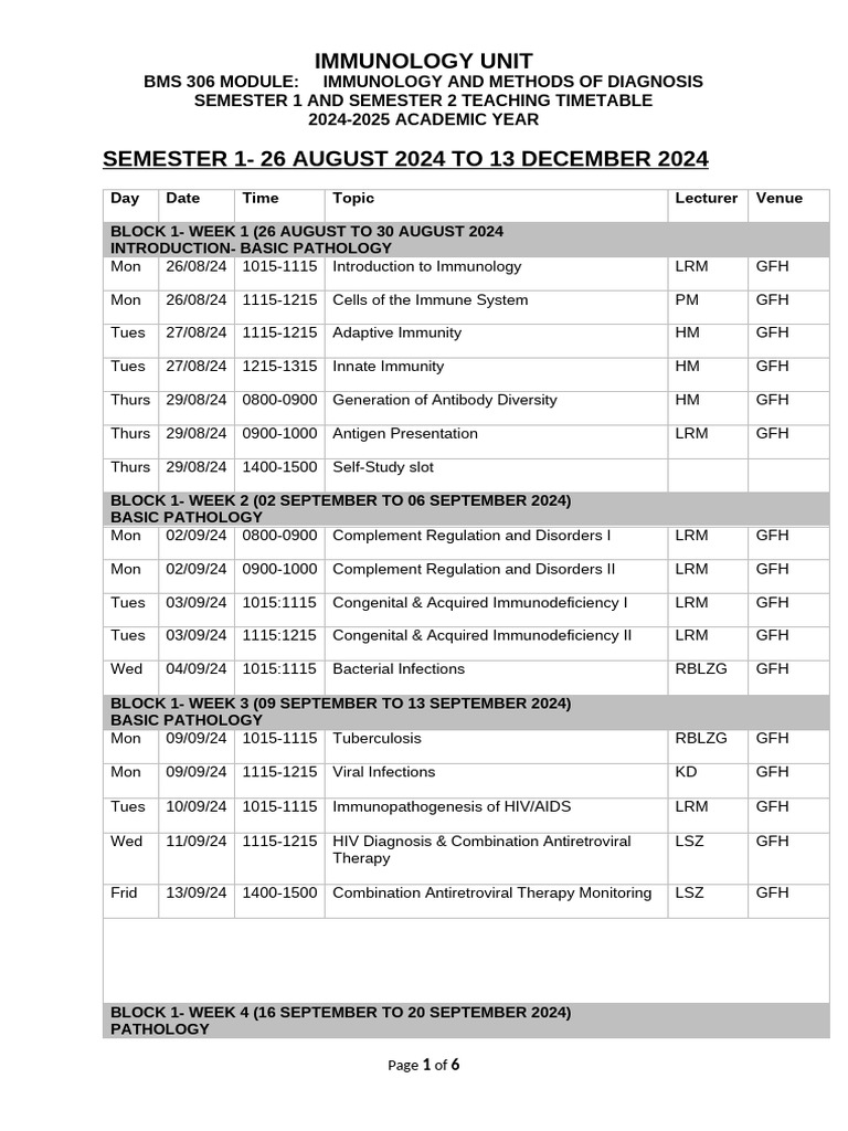 BMS-306 Module - Teaching Timetable Semester 1 & 2 (2024-2025 CLASS ...
