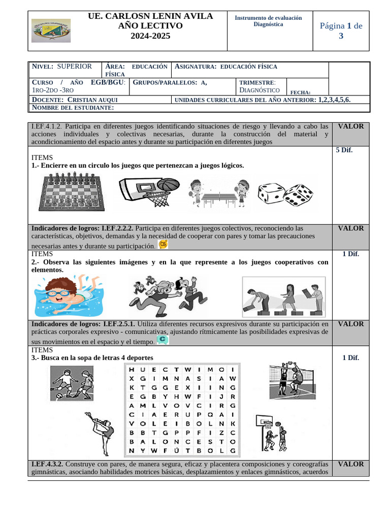 Instrumento de Evaluación Diagnóstica Eff-1ro-2do-3ro | PDF