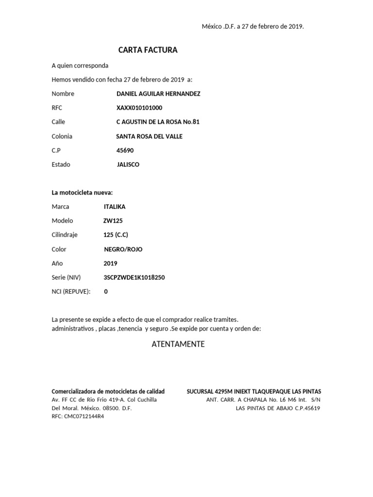 Carta Factura | PDF