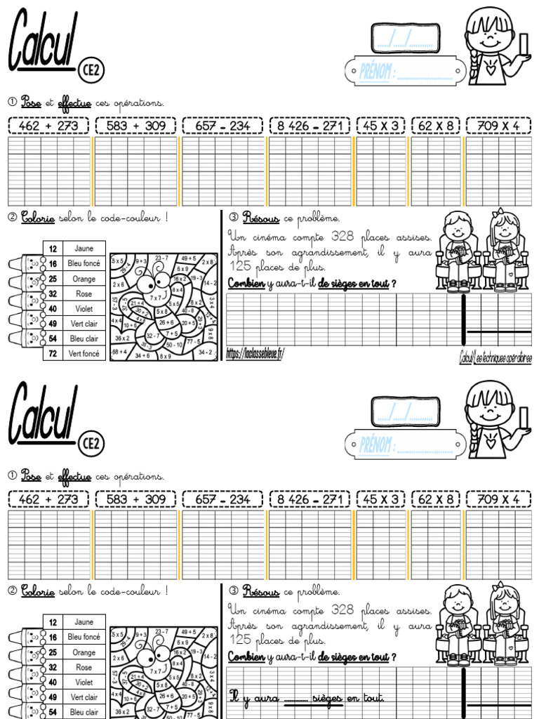 Laddition La Soustraction Et La Multiplication Posées CE2 | PDF