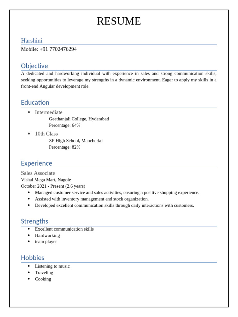 Harshini Resume | PDF