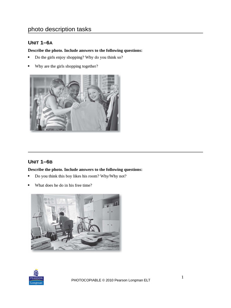 Photo Description Tasks Units 01-12 | PDF