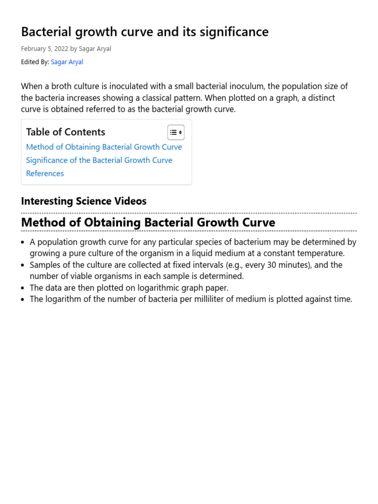 Bacterial Growth Curve and Its Significance | PDF