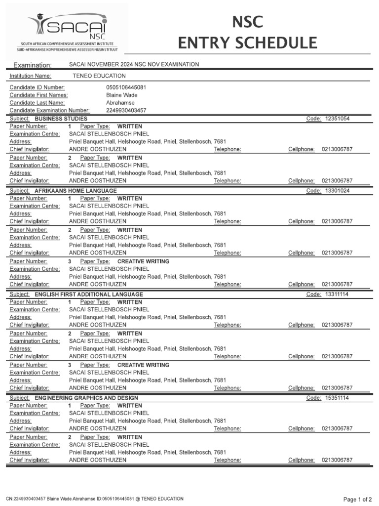 NSC Entry Schedule | PDF