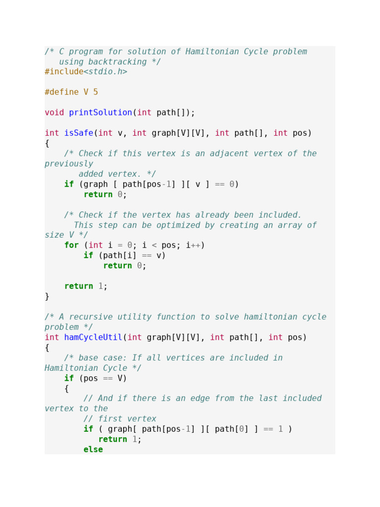 C Program For Solution of Hamiltonian Cycle Problem | PDF