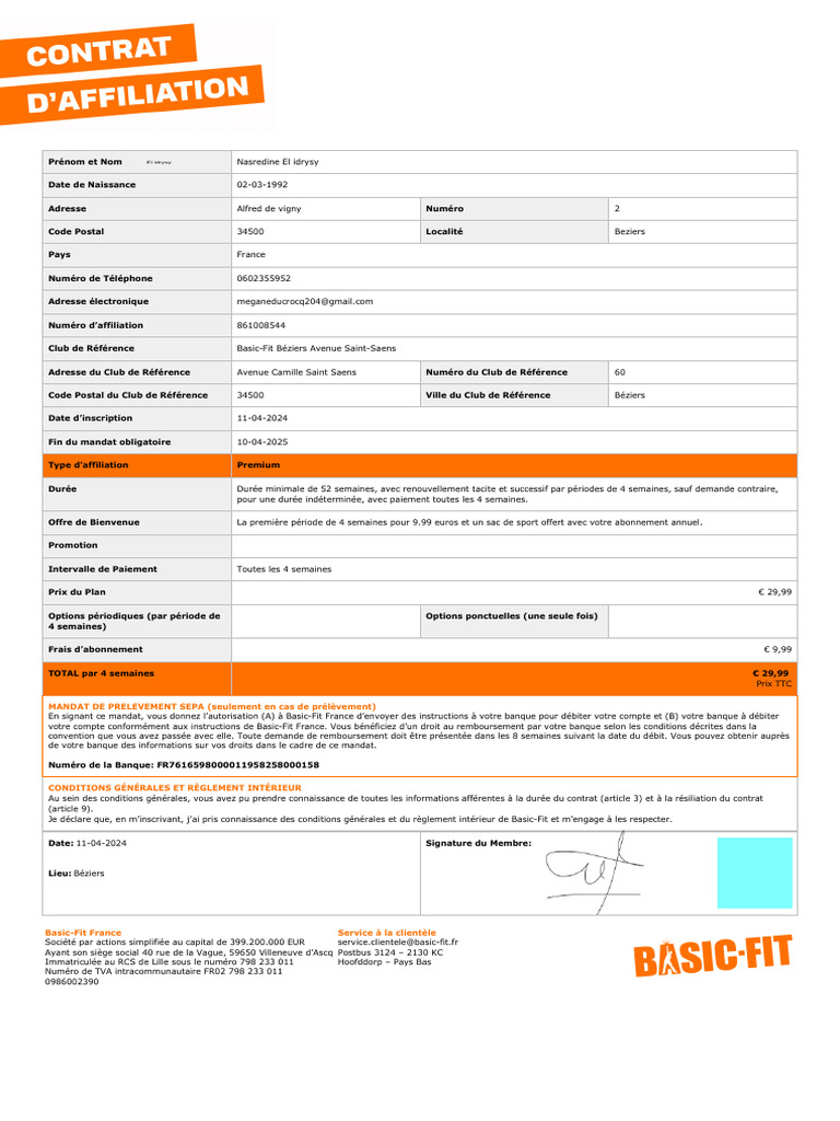 Contrat Basic Fit | PDF