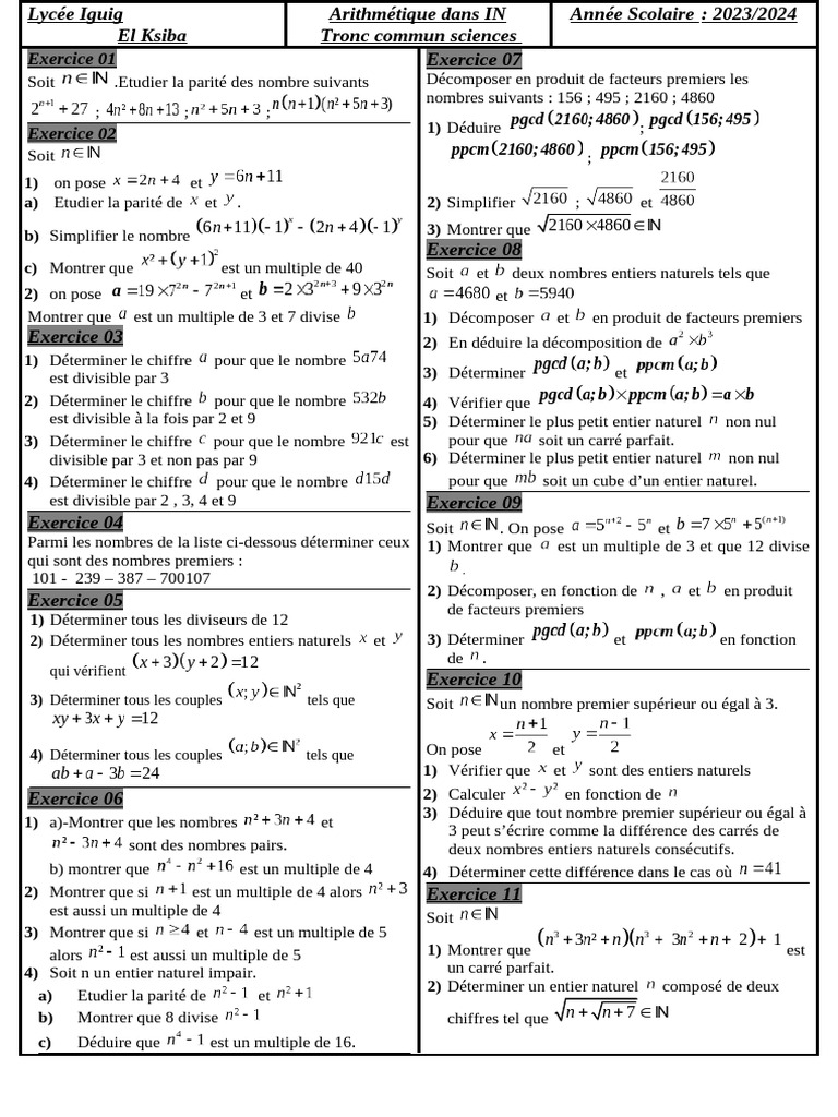 Série D'exercices Arith | PDF