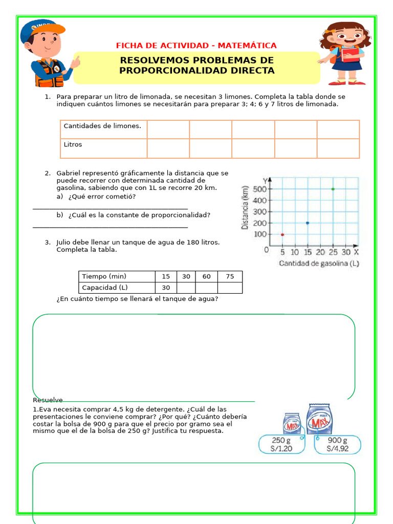 Ficha-Lun-Mat-Resolvemos Problemas de Proporcionalidad Directa. | PDF