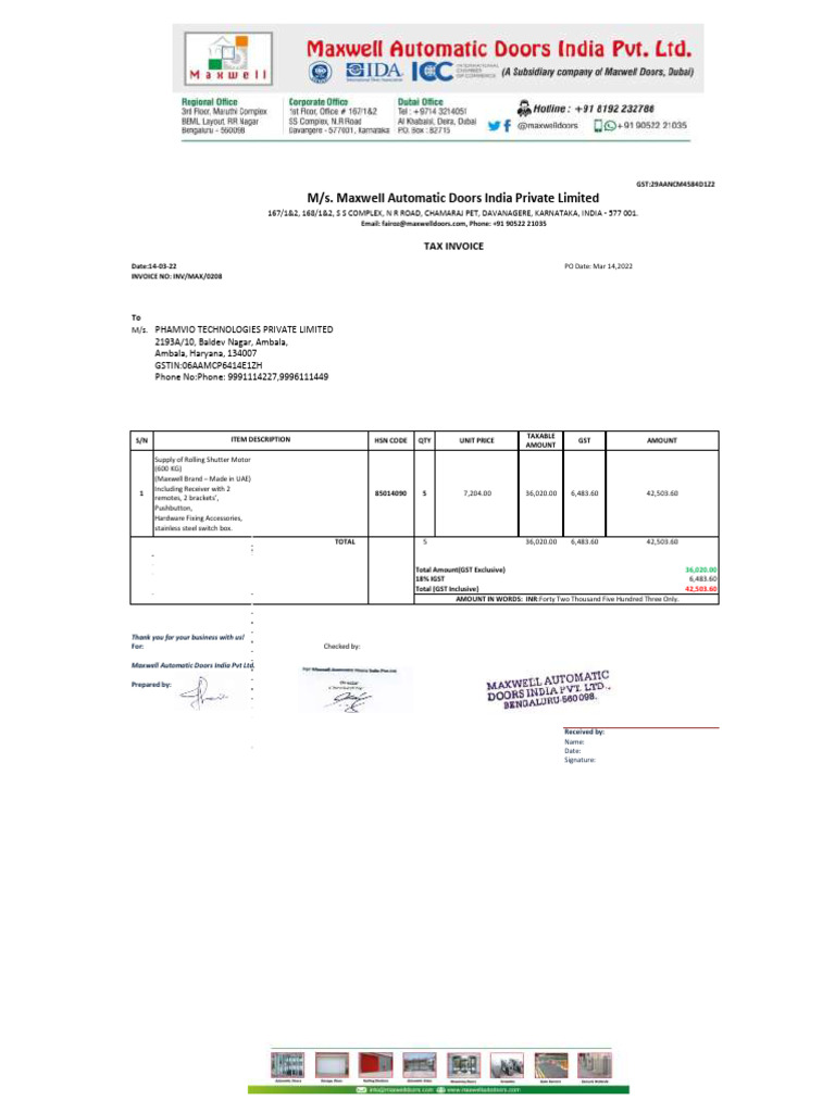 Tax Invoice 0208 Phamvio Technologies | PDF