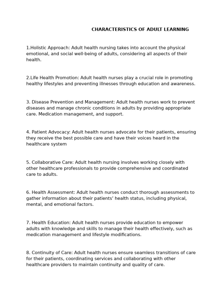 Adult Characteristics Assignment | PDF | Self-Improvement | Wellness