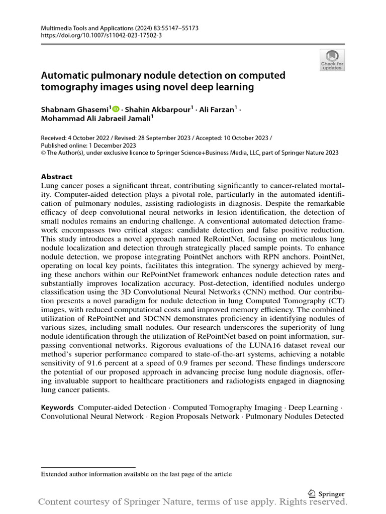 Automatic Pulmonary Nodule Detection On Computed T | PDF