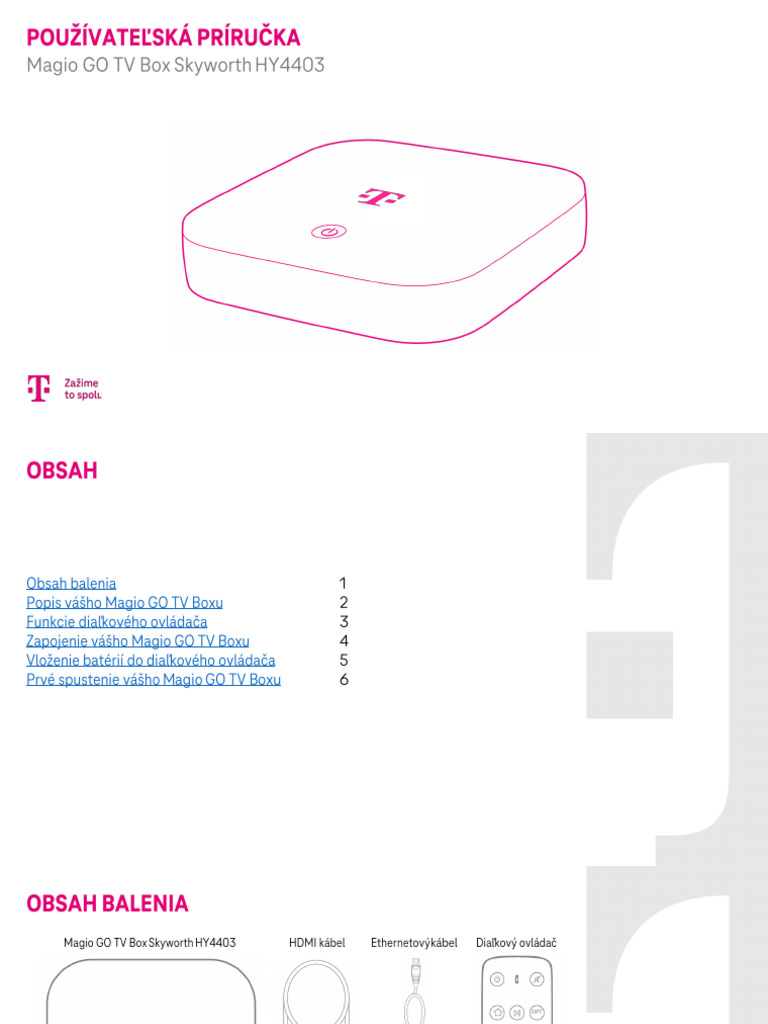 Magio GO TV Box Skyworth HY4403 - Inštalácia A Prvé Spustenie | PDF