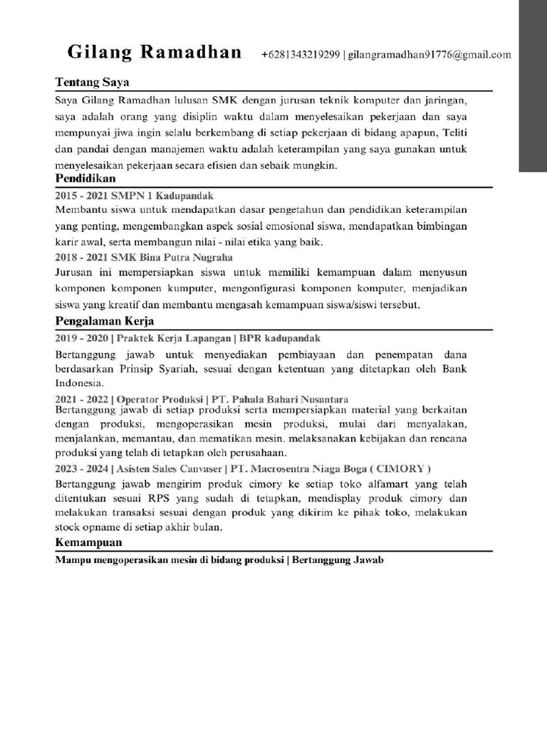 CV. Gilang Ramadhan | PDF