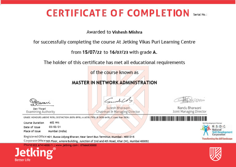 Jetking NETWORK ADMINISTRATION Certification | PDF