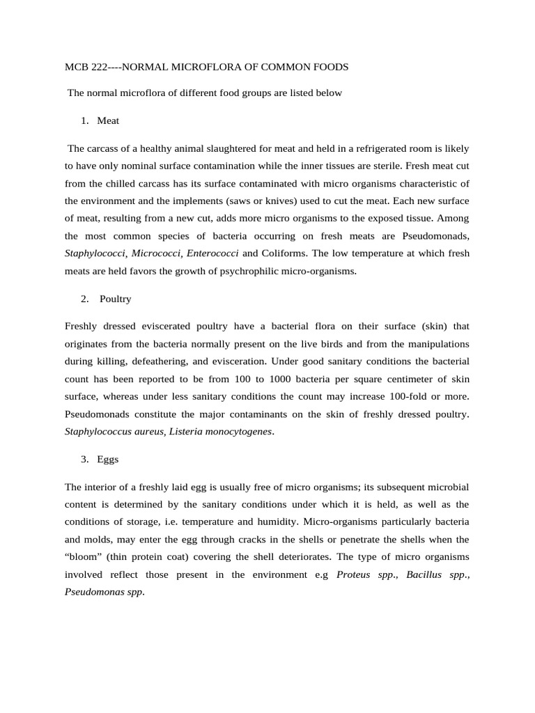 Normal Microflora of Common Foods | PDF