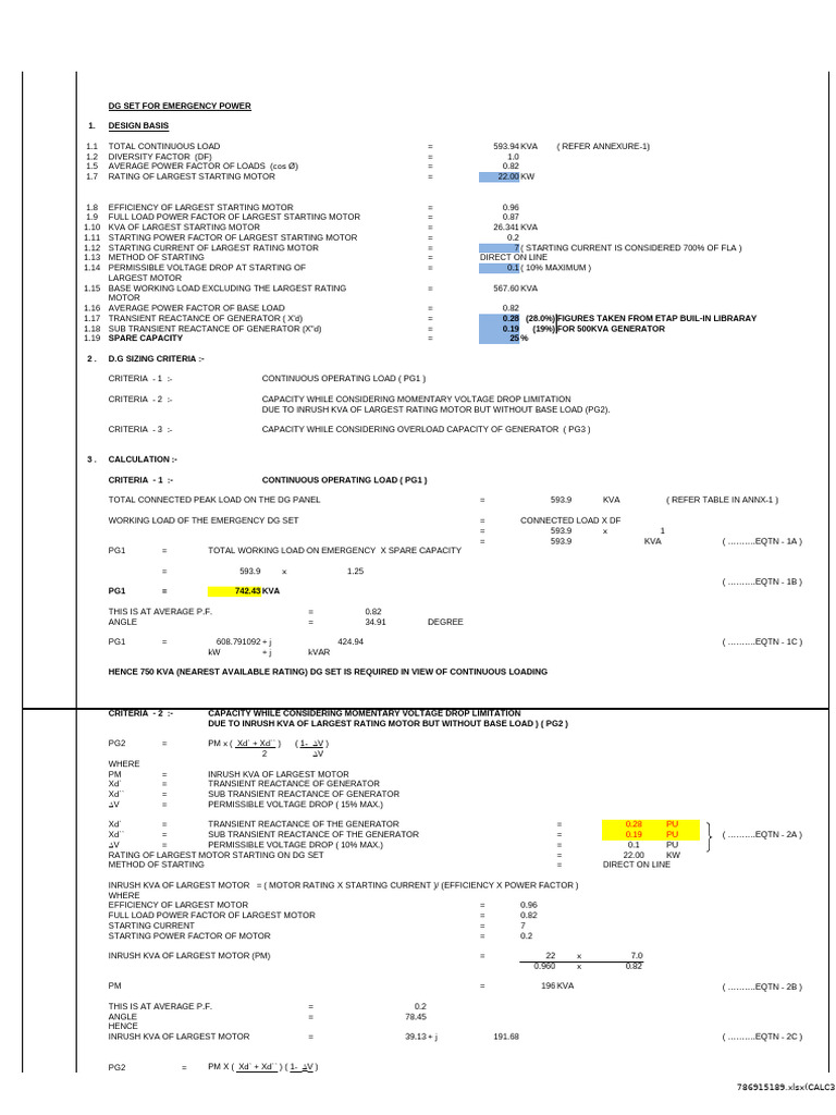 DG Set Sizing | PDF