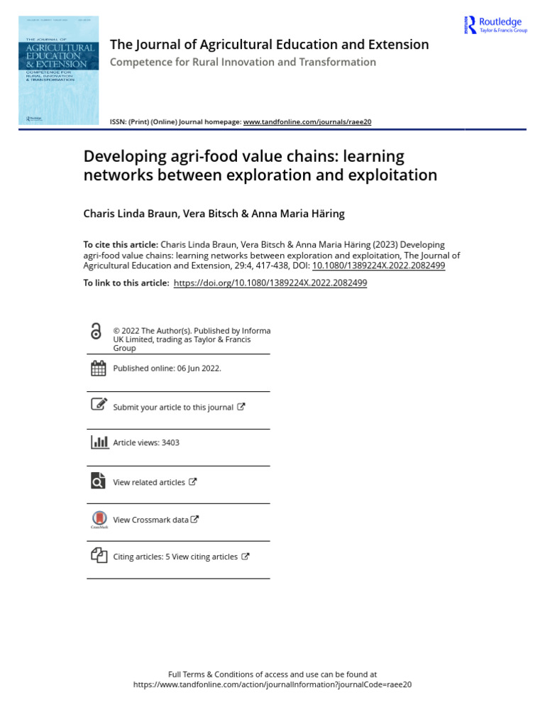 Developing Agri-Food Value Chains Learning Networks Between Exploration and Exploitation | PDF