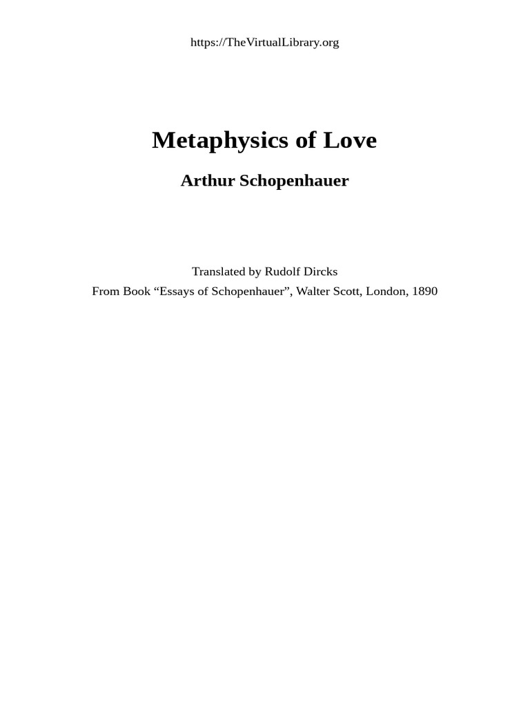 Metaphysics of Love - Arthur Schopenhauer PDF | PDF