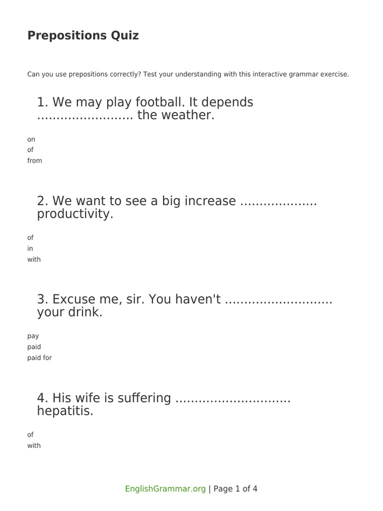 Prepositions Quiz | PDF