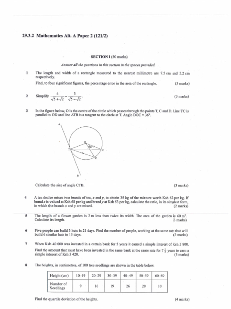 KCSE 2010 Mathematics Paper 2 | PDF