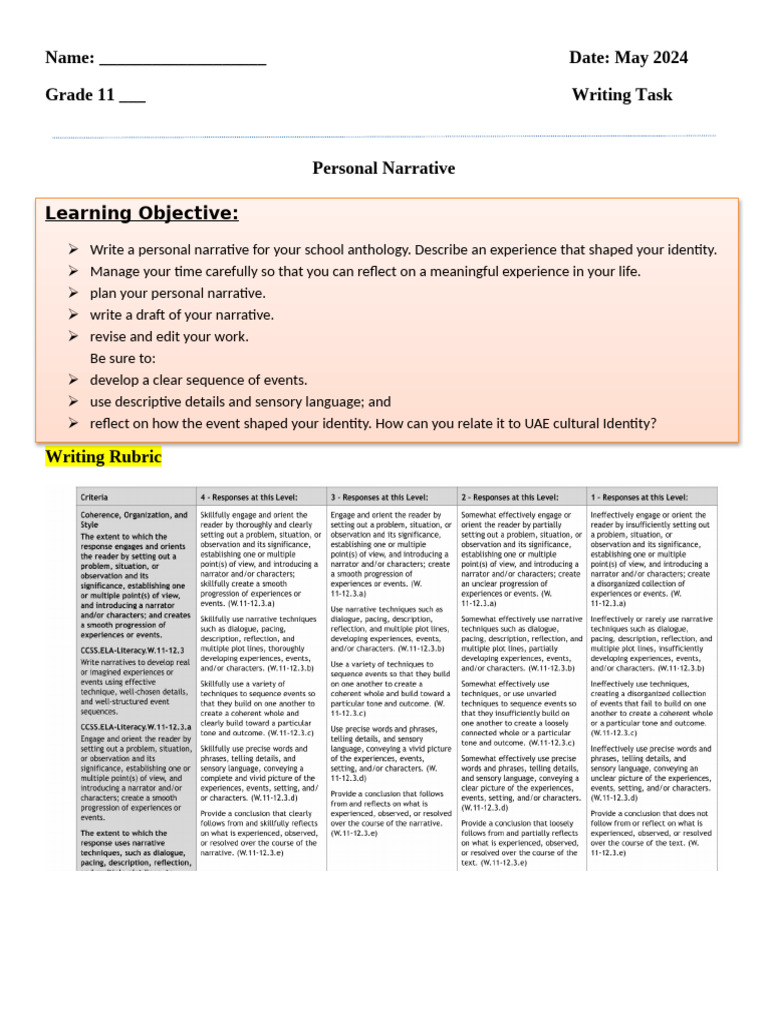 Narrative Writing Task-Prompt | PDF