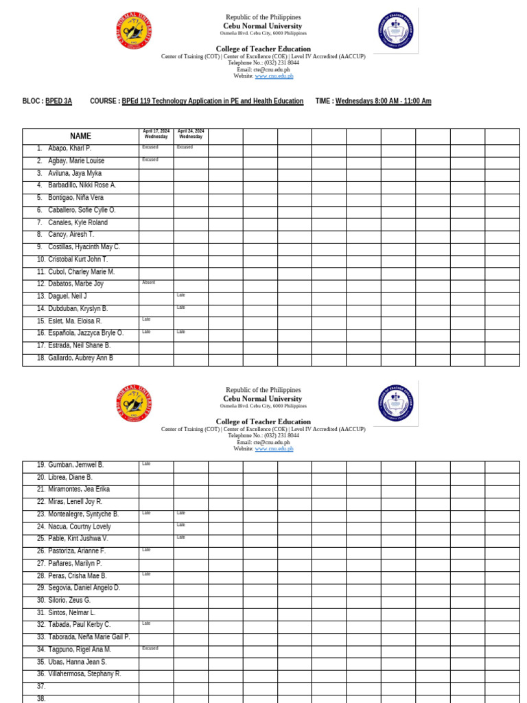 Attendance Template | PDF Attendance Template | PDF