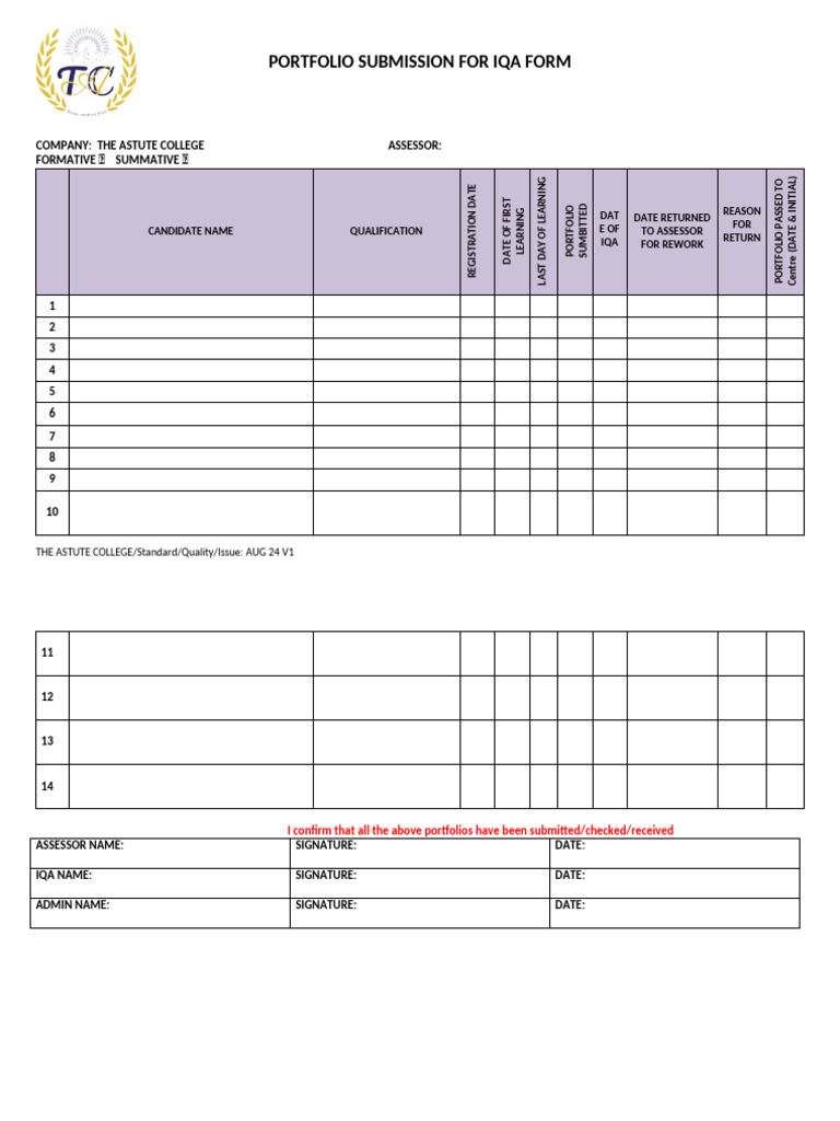Blank Portfolio Submission Form | PDF