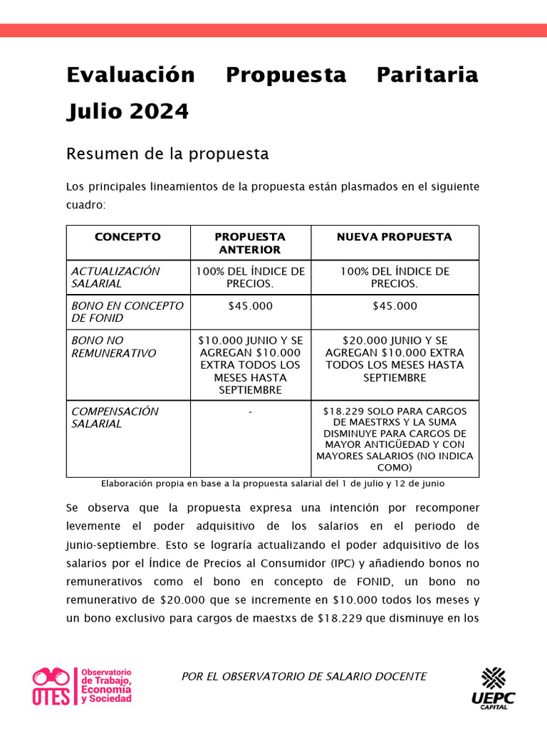 Evaluación Propuesta Paritaria Julio 2024 - Observatorio Del Salario ...