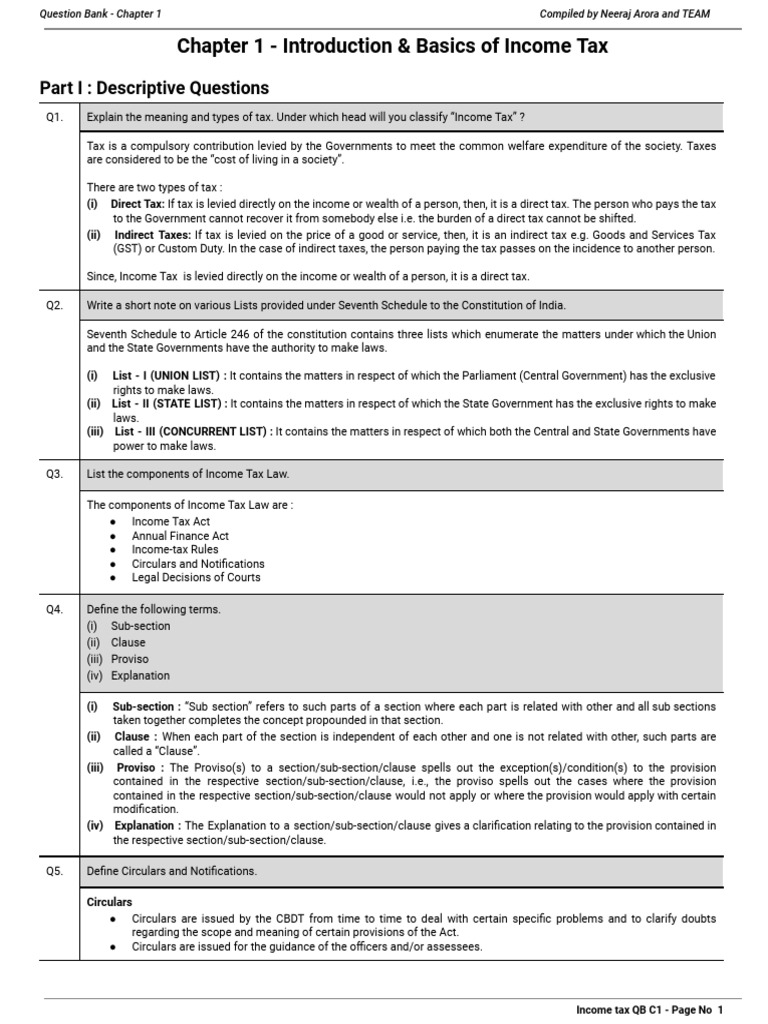 Direct Tax Question Bank | PDF | Cost Of Living | Taxes
